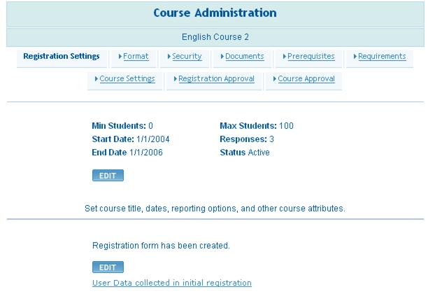 Course Administration Menu